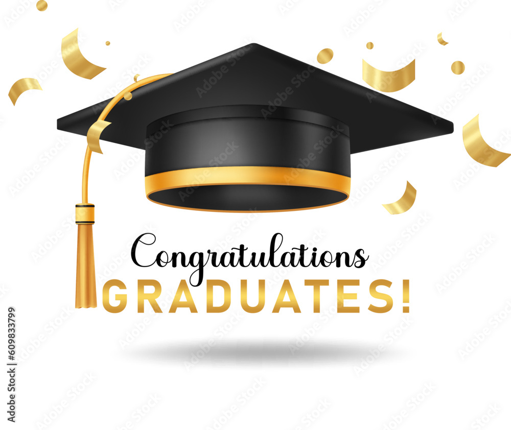 Graduation cap vector design. Graduation greeting with realistic mortar ...