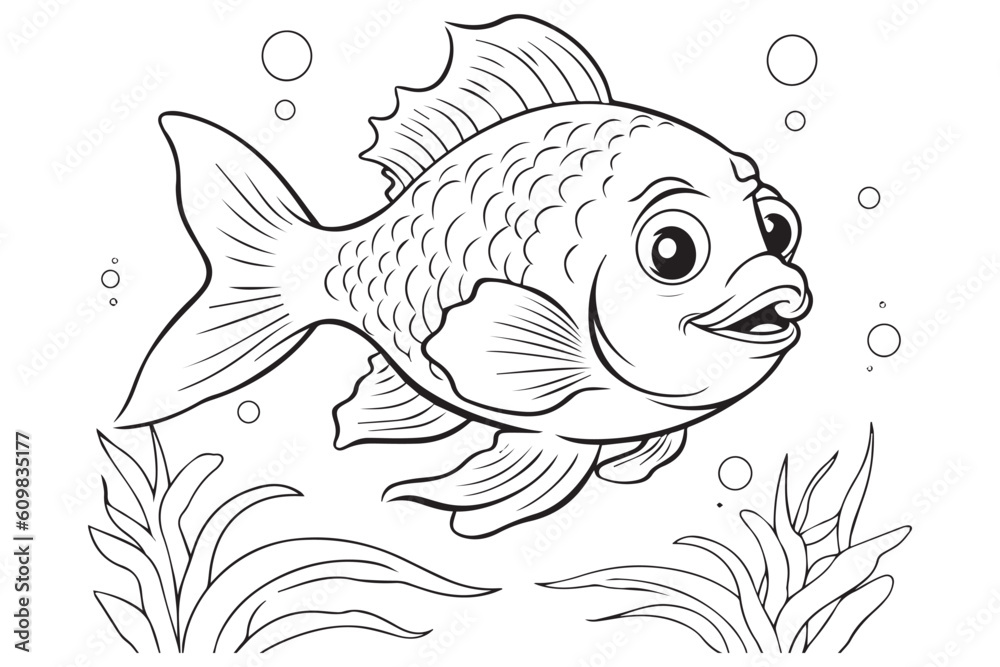 Coloring Pages for Kids, Fish Vector Coloring Pages Stock Vector ...