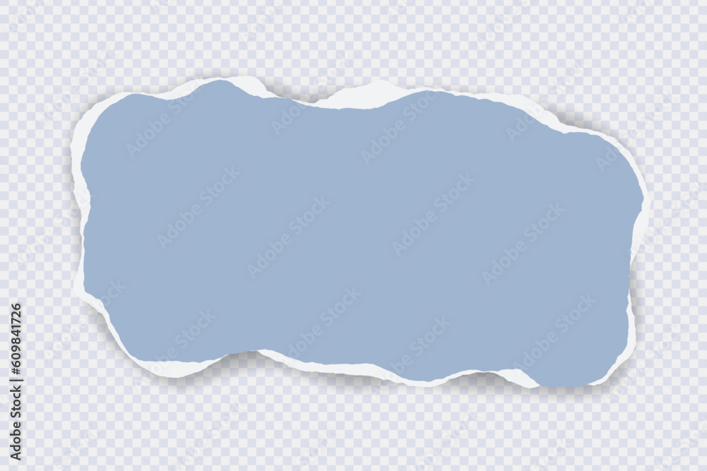 Blue gray square ripped paper with torn adges and soft shadow. Blank mockup for text or message ...