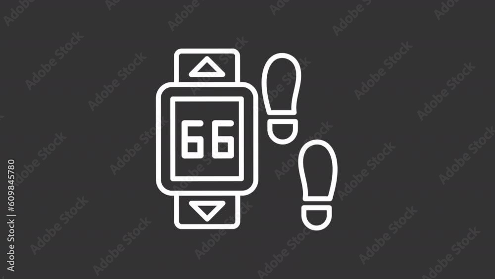 Animated pedometer white line icon. Fitness tracker animation. Foot ...