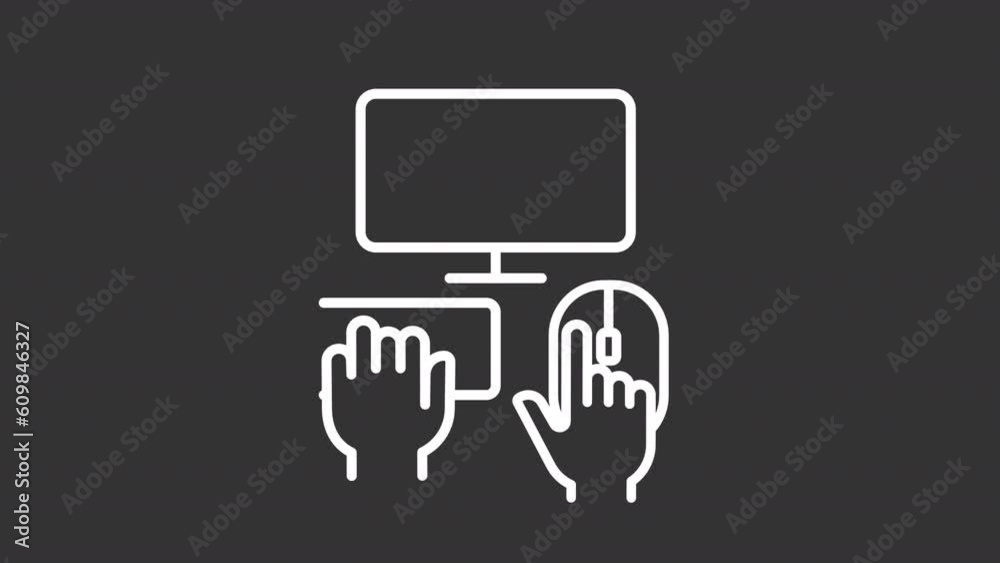 Animated using computer white icon. Hands on computer mouse and ...