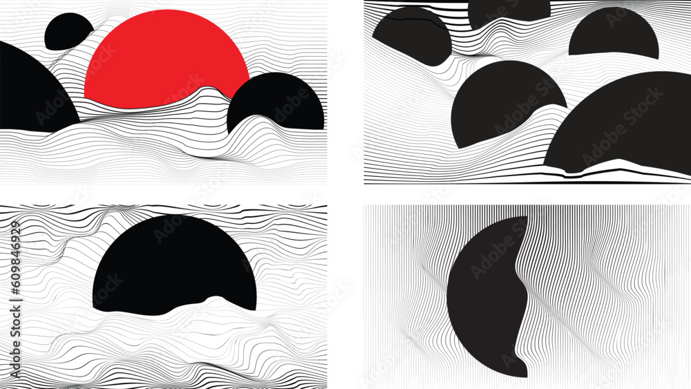 Abstract motion graphic design background . Black circle and horizontal ...