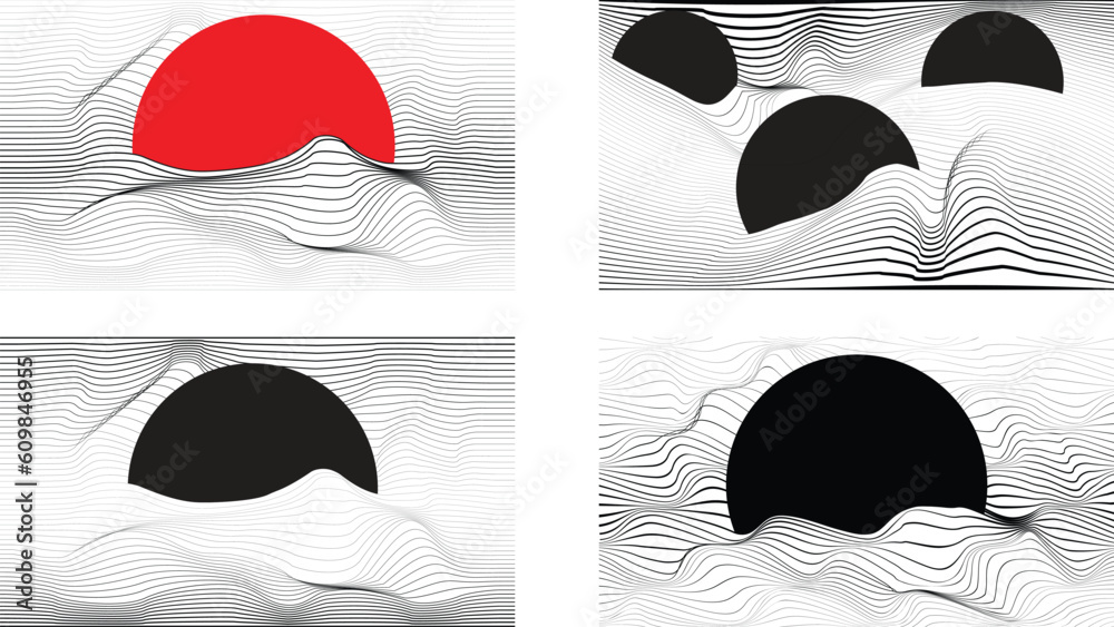 Abstract motion graphic design background . Black circle and horizontal ...