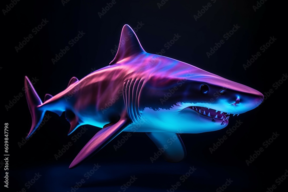 Colorful neon shark. Generate Ai Stock Illustration | Adobe Stock