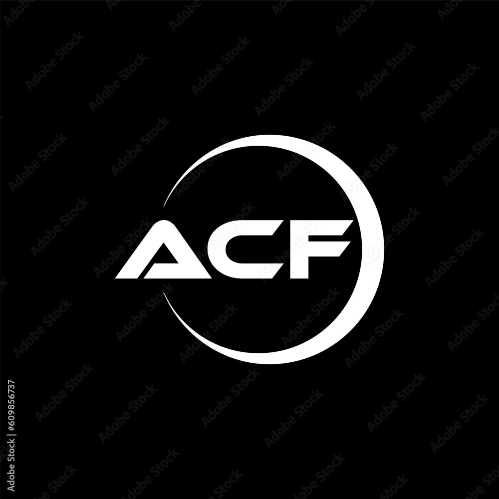 ACF letter logo design with black background in illustrator, cube logo ...