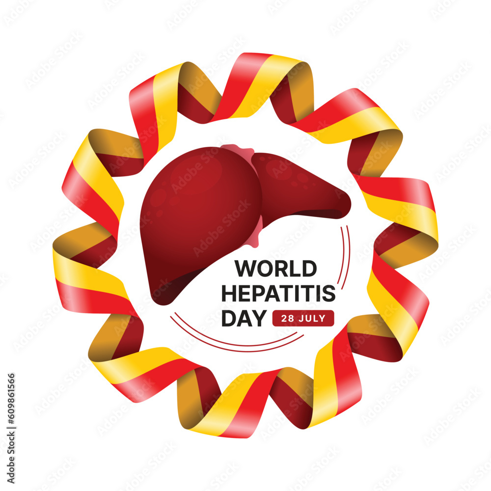 World Hepatitis Day - Text and liver sign in red and yellow hepatitis ...