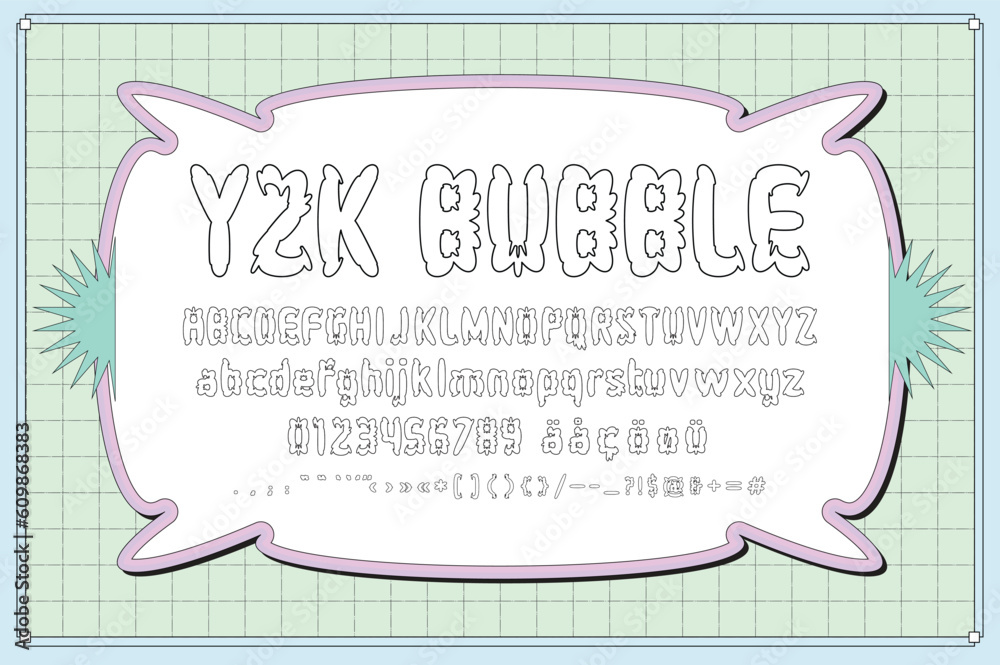 Y2K Aesthetics Neobrutalism Font Set. Retro wave trend. Anti-design ...