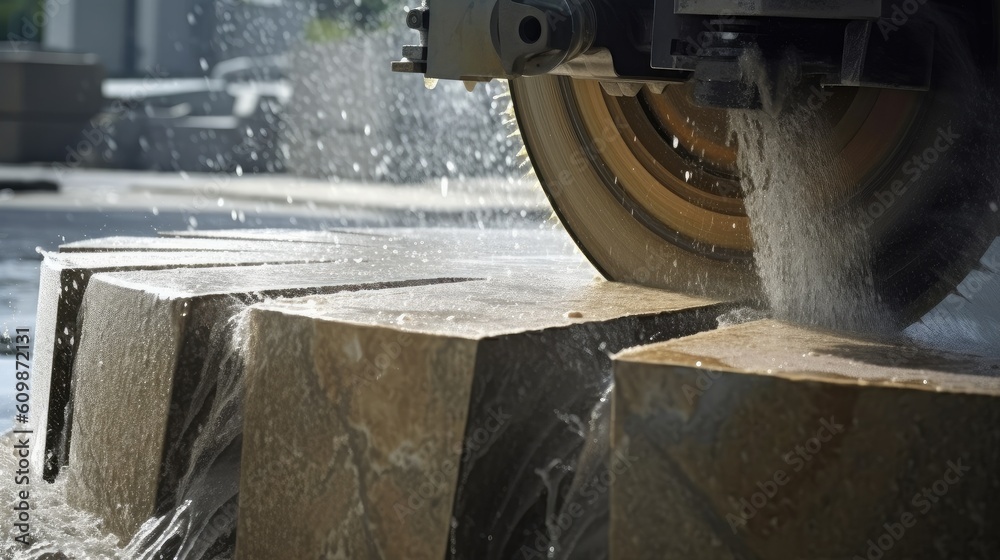 Stone cutting blade on cutting machine stone processing with water ...