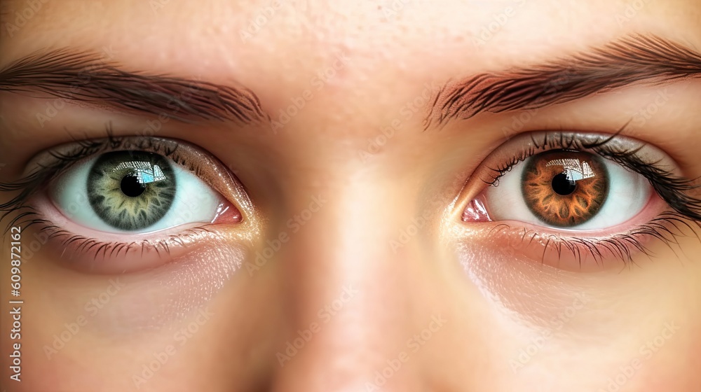 Foto de Close up woman face with different brown green eyes colors ...