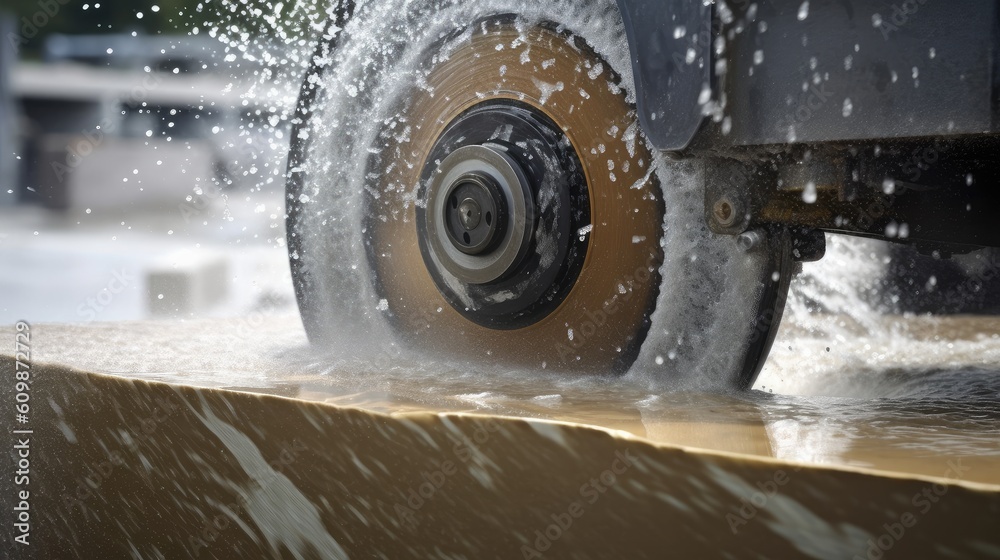 Stone cutting blade on cutting machine stone processing with water ...
