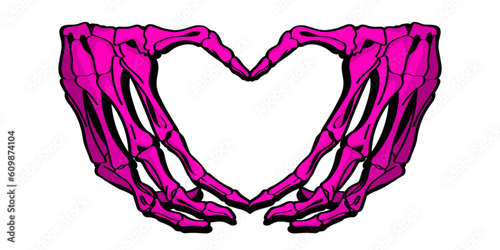 Skeleton hands howing heart shape. Bone hands goth style illustration ...