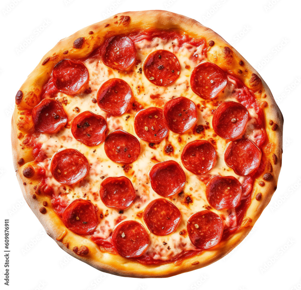 Round Pepperoni pizza. Isolated on a transparent background. KI. Stock ...