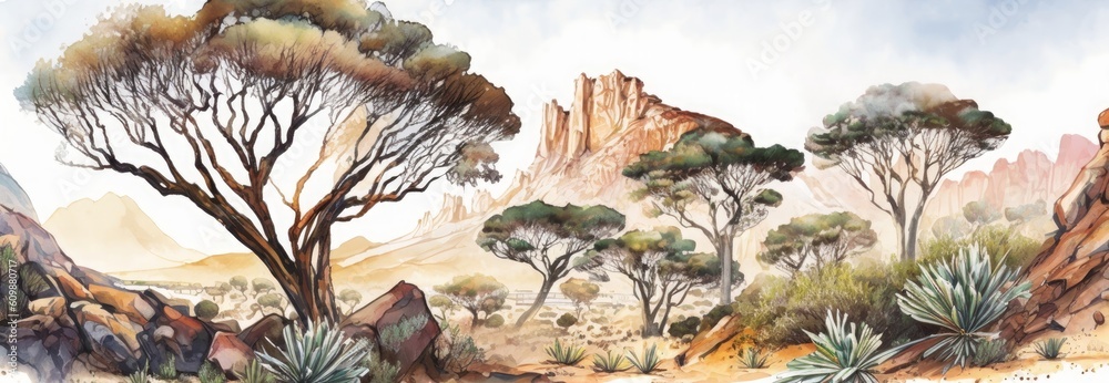 Watercolor wallpaper, digital drawing of the natural landscape of ...