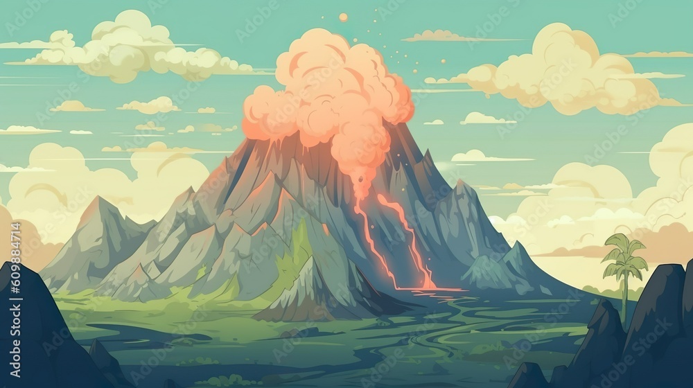 Background the top of the volcano. The majestic sight of the summit of ...