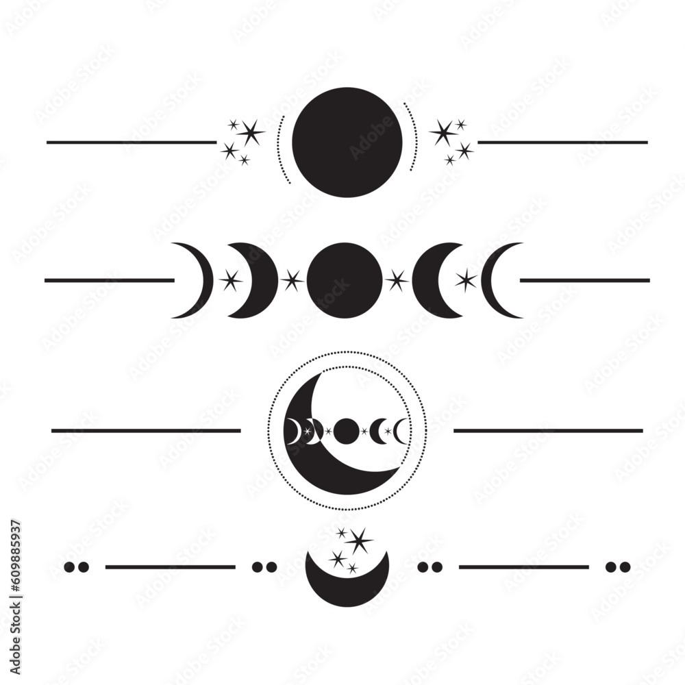 Text dividers, paragraph dividers, borders, frames with moon, stars and ...