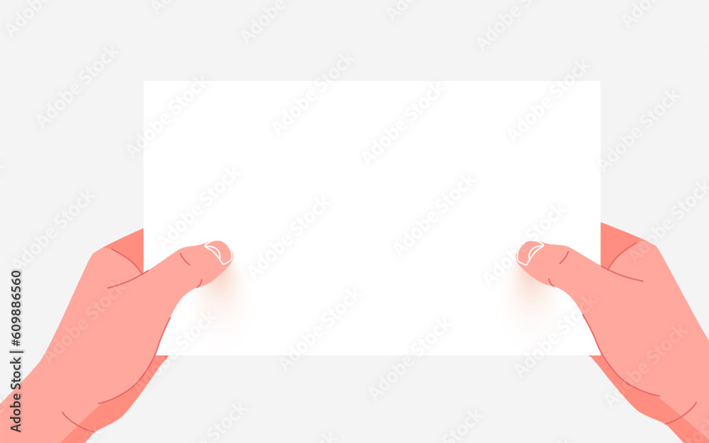 Hands hold a blank sheet of paper. Outline cartoon style. Stock Vector ...