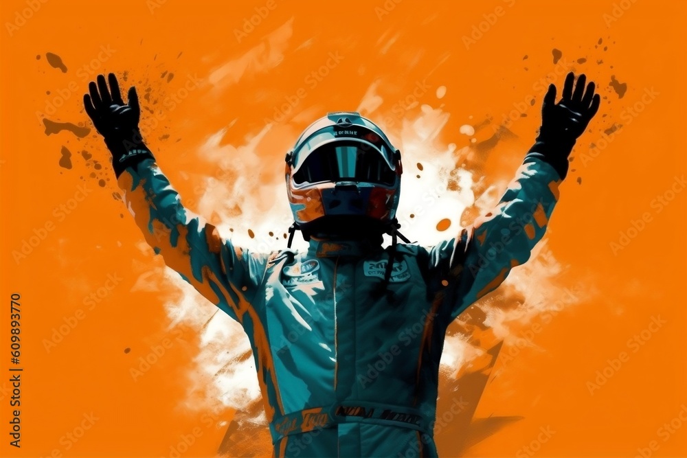 Victorious Race Car Driver Silhouette Celebrating the Win. Generative ...