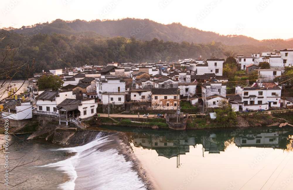 Hui style architecture in Anhui, China, ancient buildings with black ...