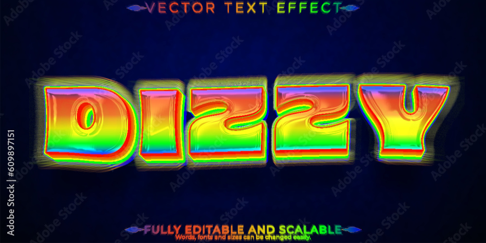Dizzy vertigo text effect, editable psychedelic and hippie font style ...