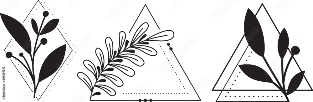 Vecteur Stock Botanical logos with leaves and geometric shapes. Hand ...