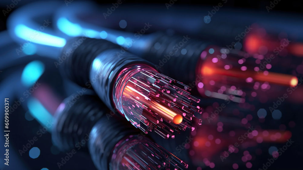 Fiber optics network cable on technology background. Generative Ai ...