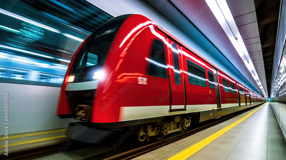 High speed train in motion on the railway station. Generative Ai Stock ...