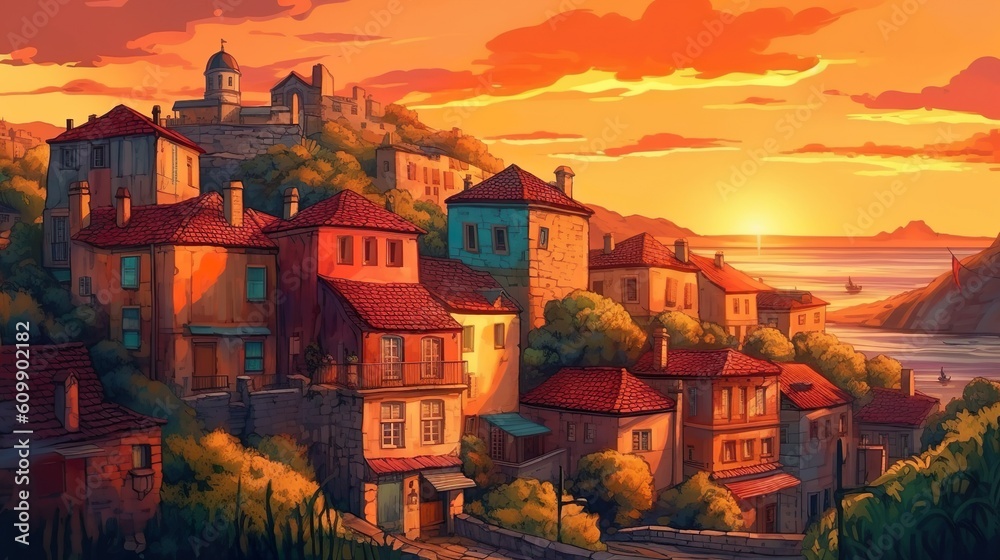 Background old city. An evocative illustration of an old city during ...