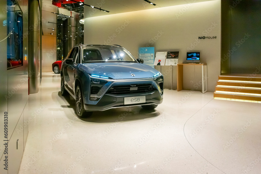 Shanghai, China, Electric, Self Drive Chinese Car (ES8) Company Showroom in Luxury Shopping E.V ...