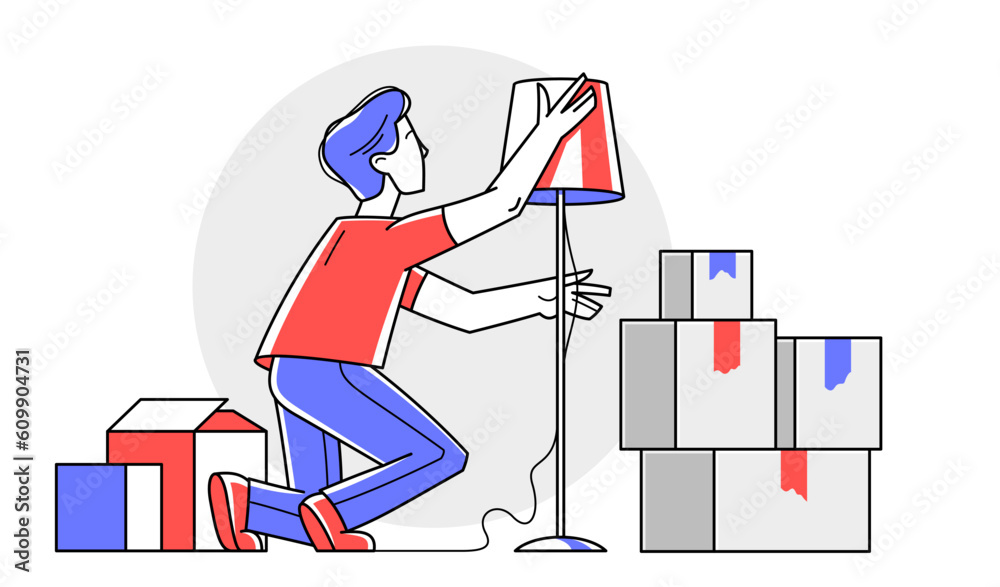 Moving to new apartment or business moving to new office, person carry ...