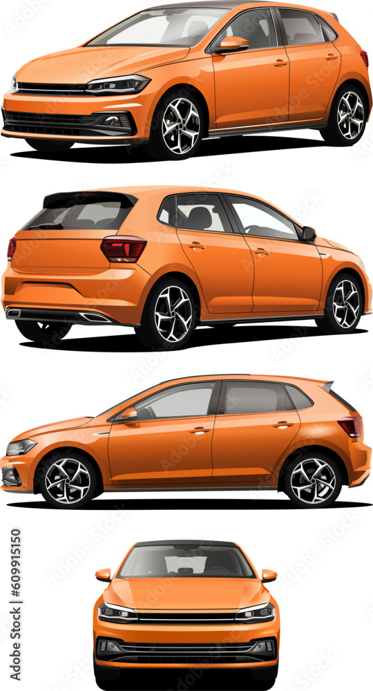 Realistic Vector 3d Car hatchback Isolated Orange color with ...