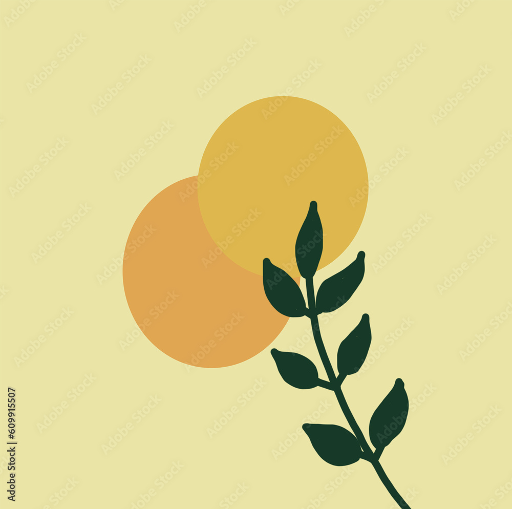 Minimalist circle design with two overlapping circles and leaf elements ...