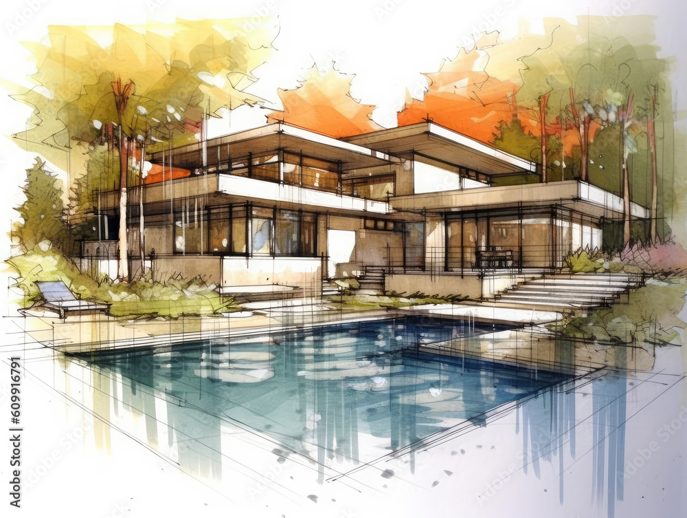 Generative ai illustration of architect sketch from a contemporary ...