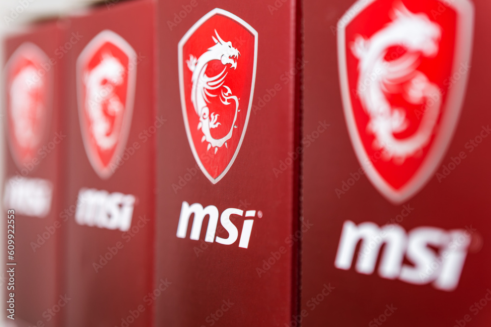 Kyiv, Ukraine - 27 January 2022: Motherboard and graphics card boxes ...