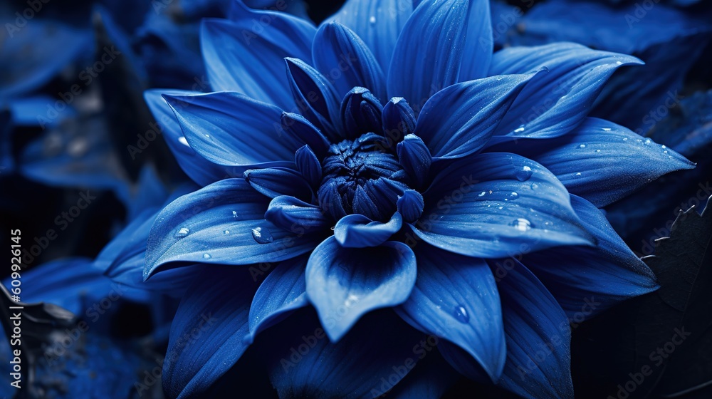 flowers in classic pantone blue. Beautiful exotic flower in the dark ...