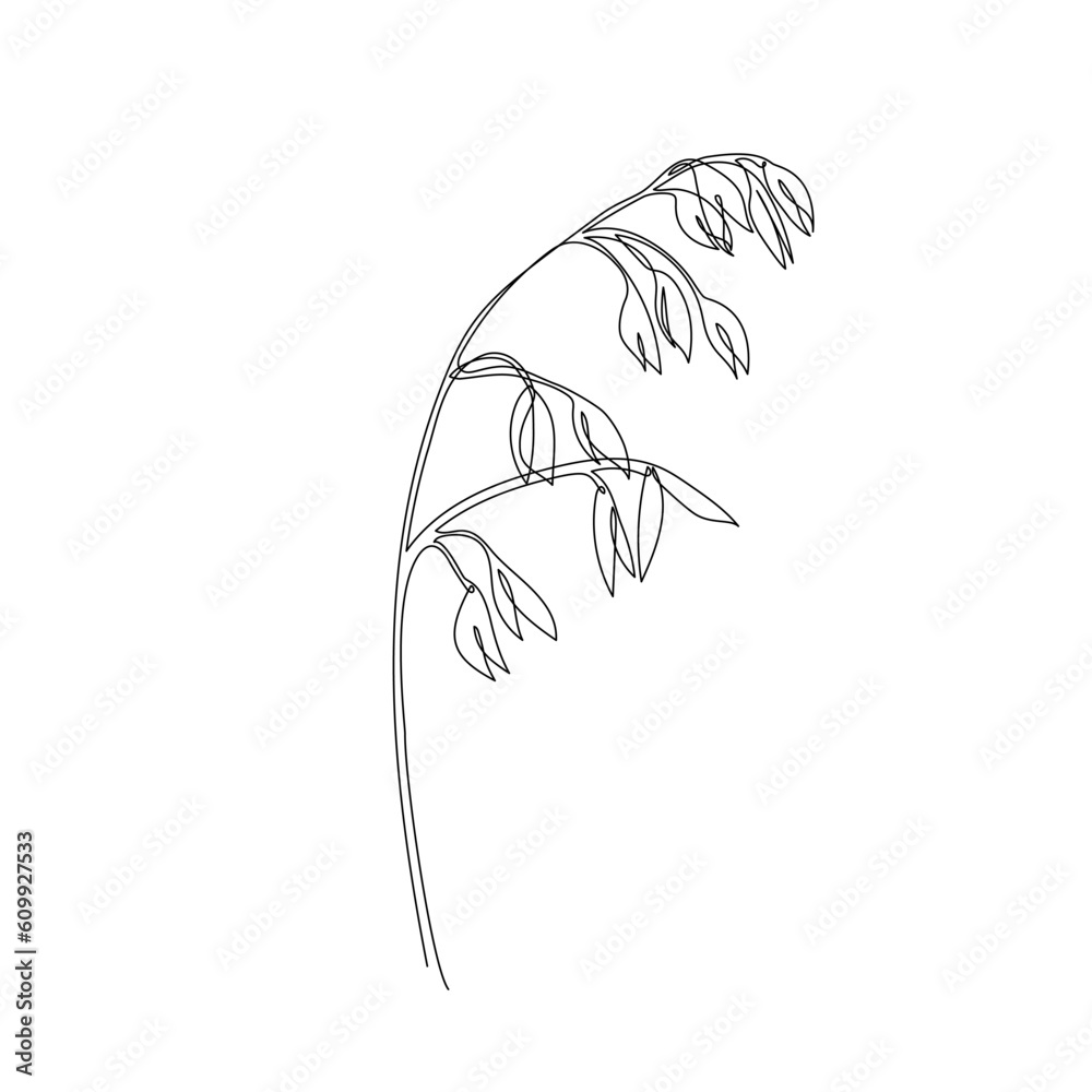 One continuous line drawing of oat grain ear. Single line drawing of ...