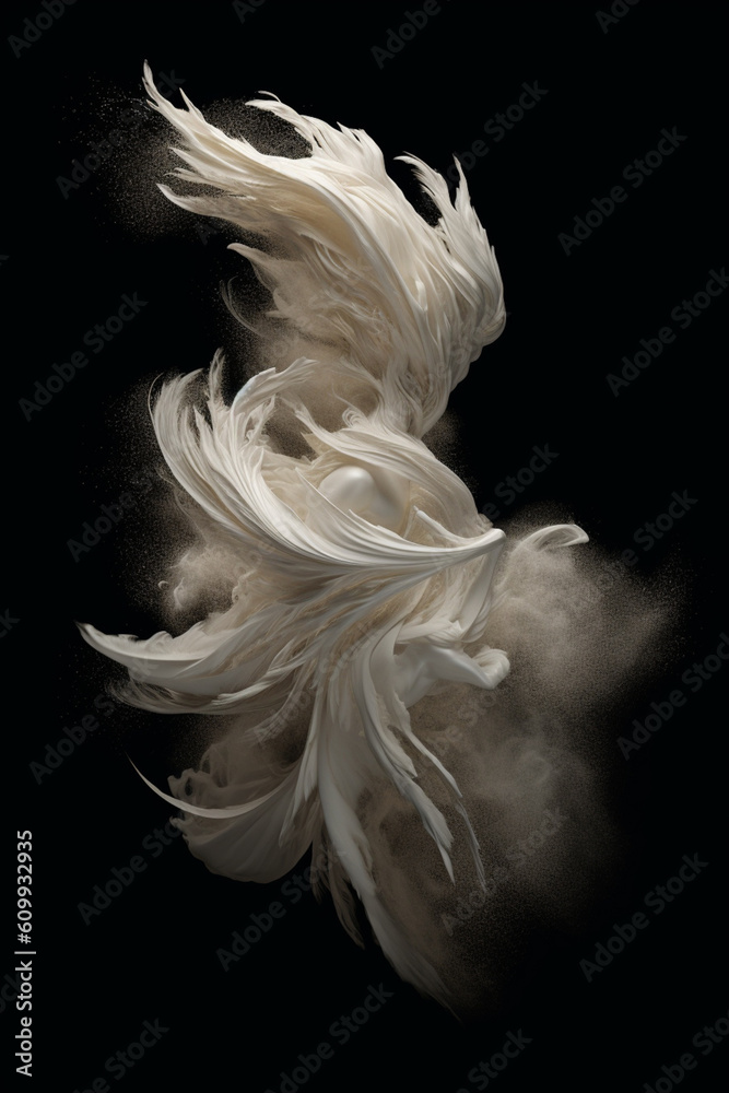 An artistic depiction of wind as a mystical and ethereal entity, with flowing tendrils and wisps ...