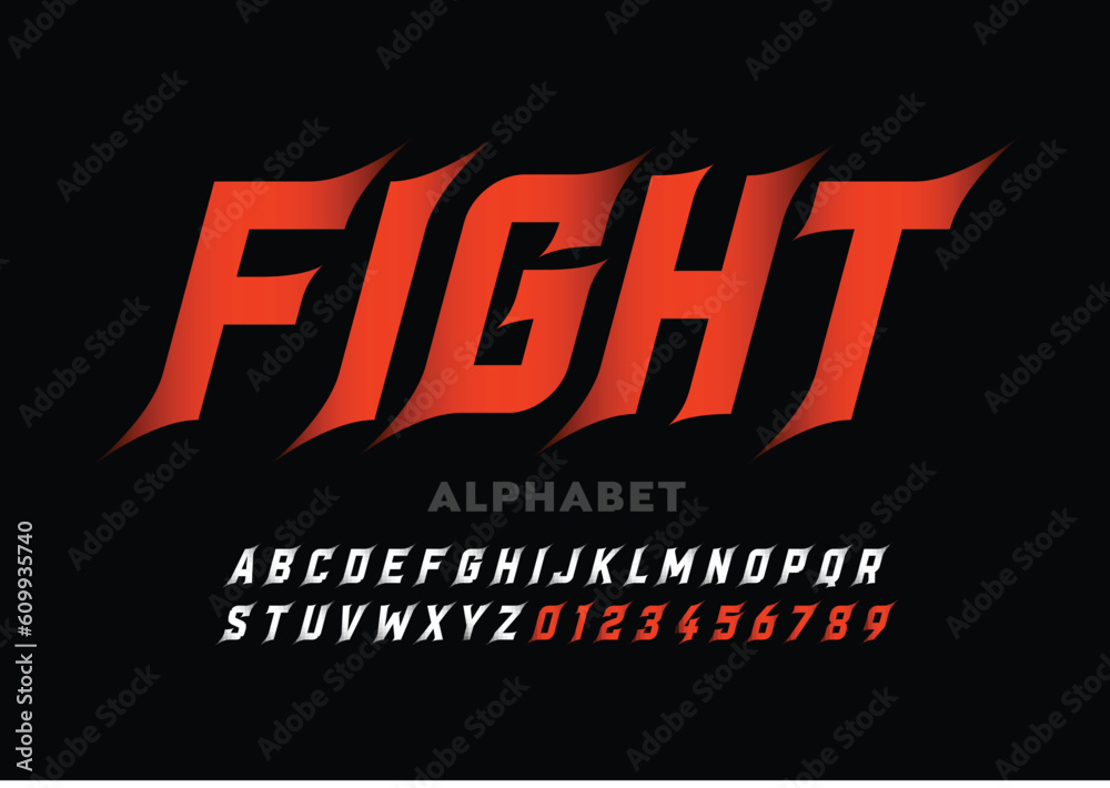 Fight sport style font, alphabet vector template with letters and ...