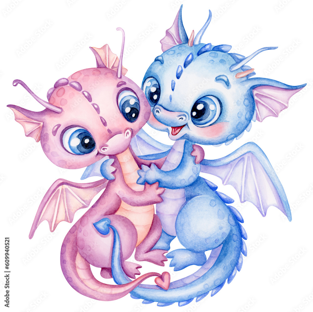 Cute hugging couple dragons. Cartoon love of two little dragons. Funny ...