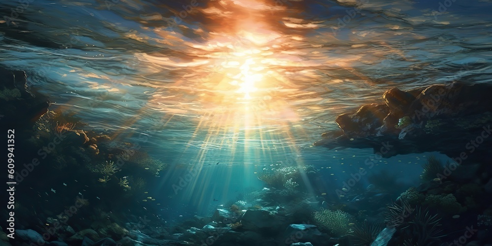 AI Generated. AI Generative. Underworld under water sea ocean diving ...