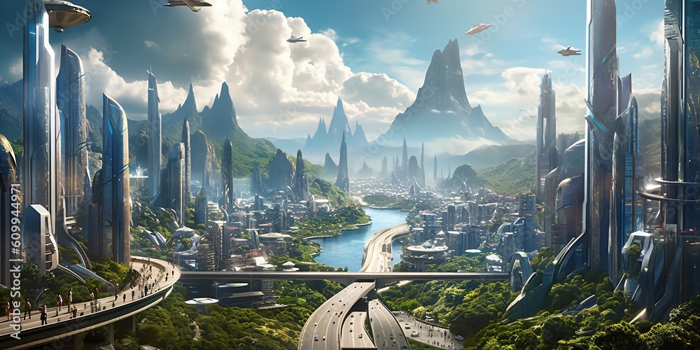 futuristic high-tech city with advanced infrastructure, science fiction ...