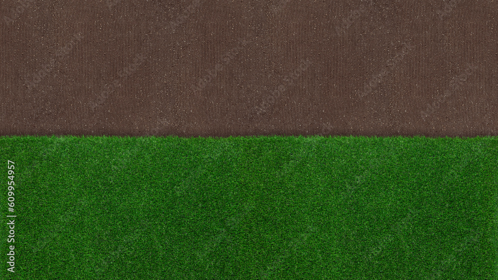 Meadow green grass surface and soil ground surface. Turf and terrain ...