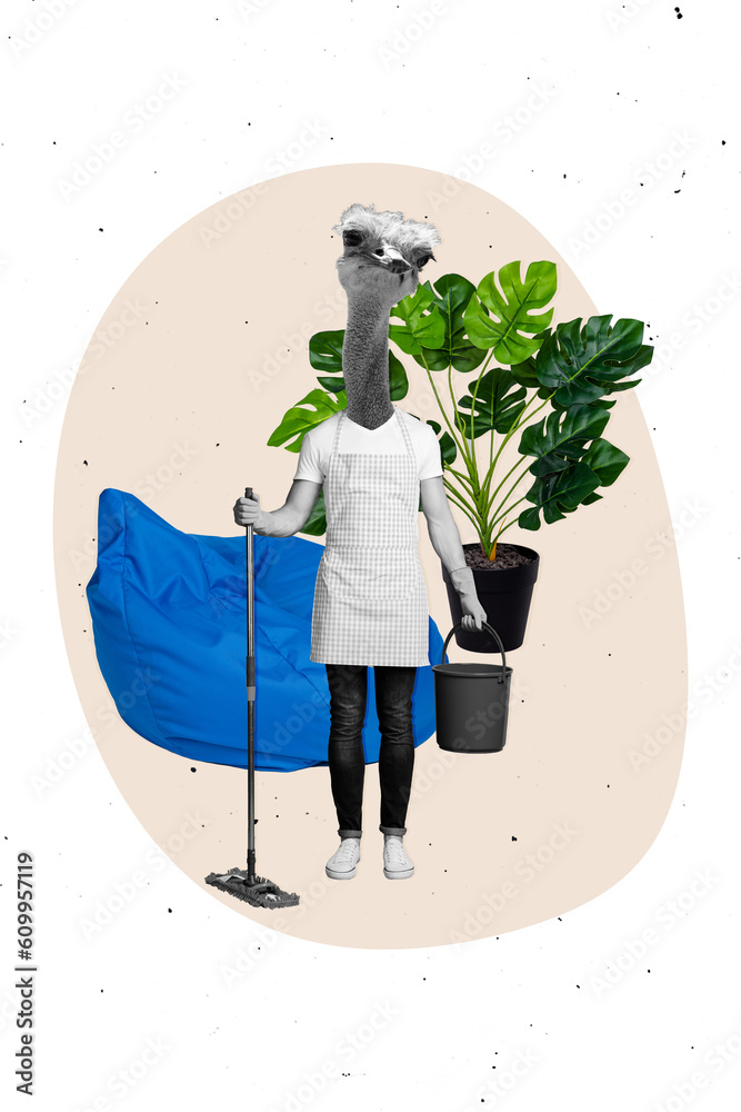 Vertical 3d pinup pop retro collage sketch of cartoon personage ...