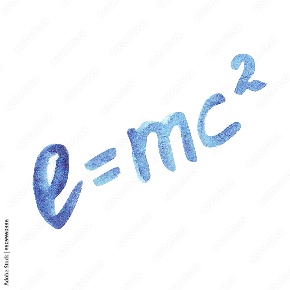 Watercolor illustration drawn with formula. The famous formula E mc2 ...