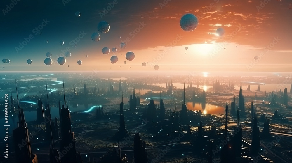 futuristic rendering of life on earth in the year 3000, cinematic ...