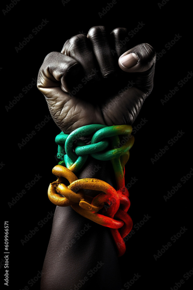 Generative AI illustration of raised clench fist of black person with ...