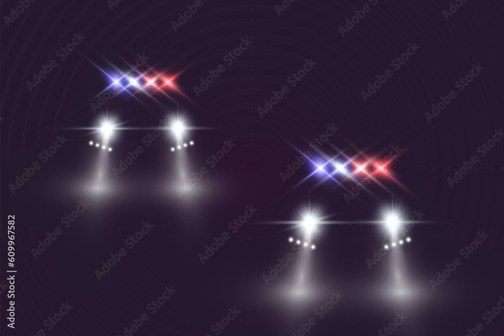 Realistic white glow round beams of car headlights, isolated on ...