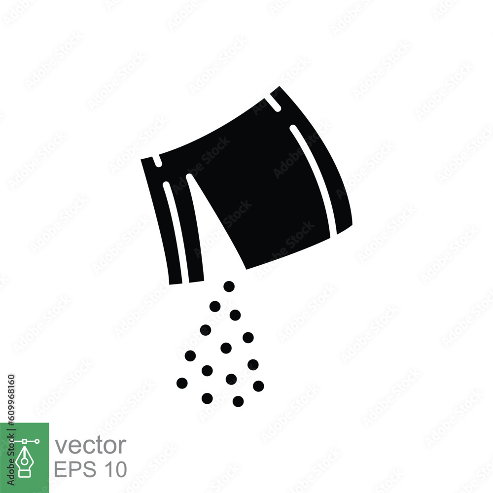 Packet soluble powder icon. Simple solid style. Open paper sachet, tear ...
