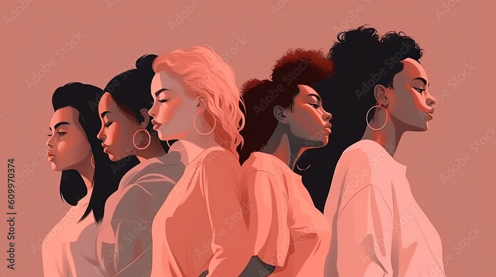 Empowered Women of different races. Women faces graphic illustration ...