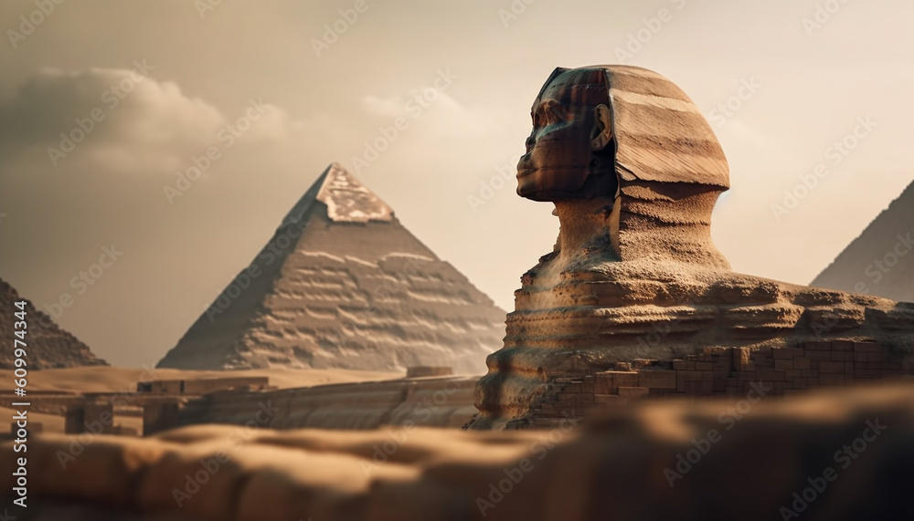 Egyptian culture ancient monument, the Sphinx, is a majestic sculpture ...