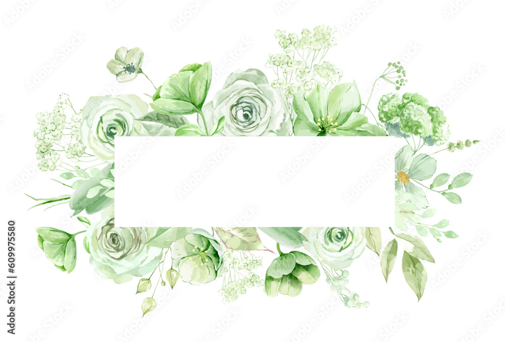 Wedding invitation frame. Vector watercolor greenery leaf and branch ...